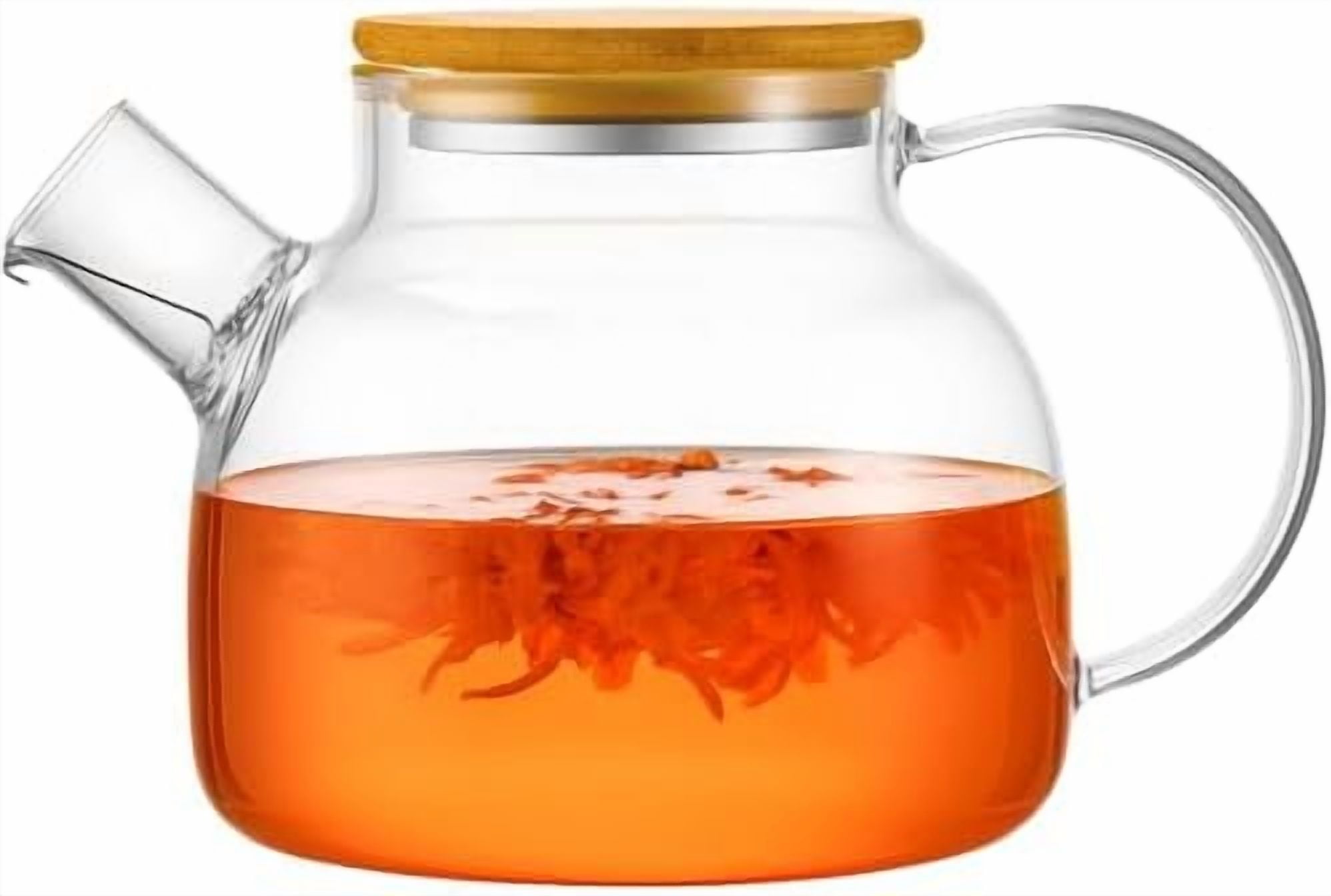 Glass Teapot Stovetop 34oz/1000ml, Borosilicate Clear Tea Kettle with Removable 18/8 Stainless ...