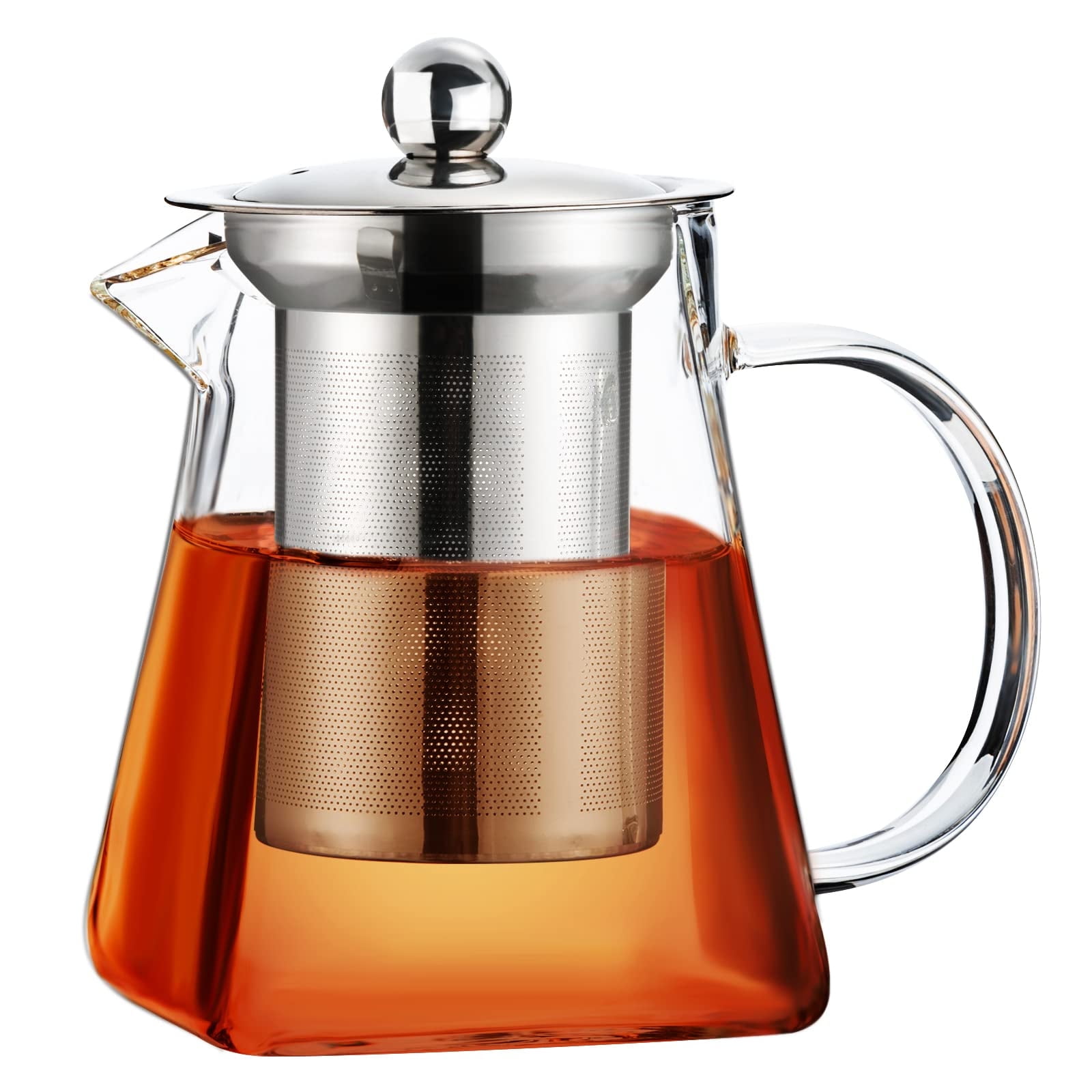 Glass Teapot Stovetop Borosilicate Clear Tea Kettle With Removable 18/8 ...