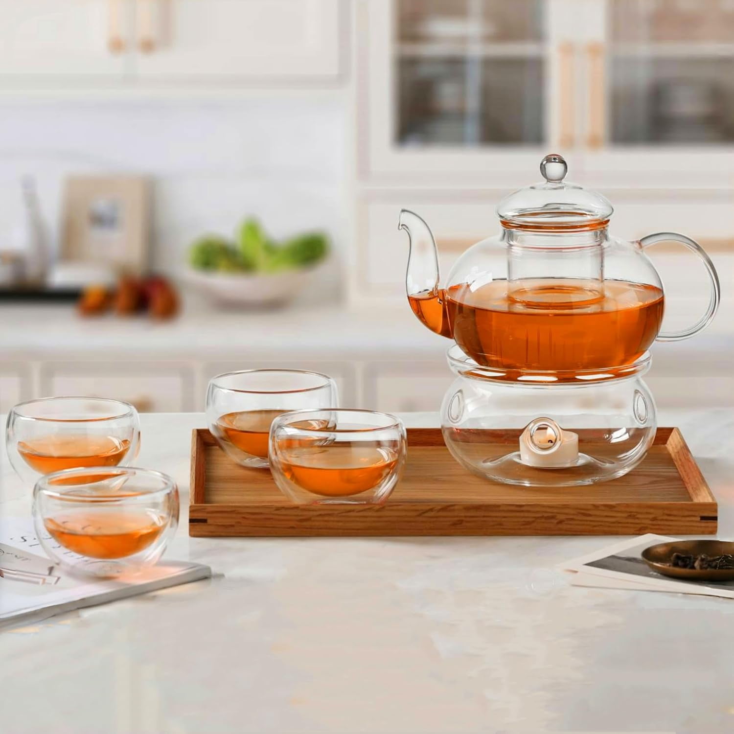 Glass Teapot Stovetop Safe,Clear Teapot with Removable Infuser 20.3 oz,Loose Leaf and Blooming ...