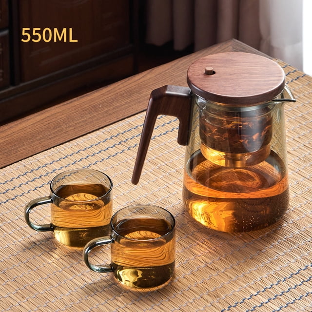 Glass Teapot With Wood Handle Heated Resistant One-button Filtering ...
