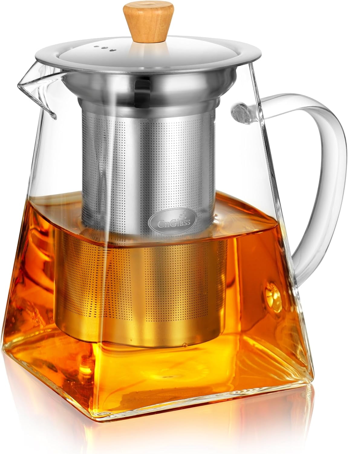 Glass Teapot with Removable Infuser 1100ml(37.5oz),Clear Tea Kettle Stovetop Safe,Blooming and ...