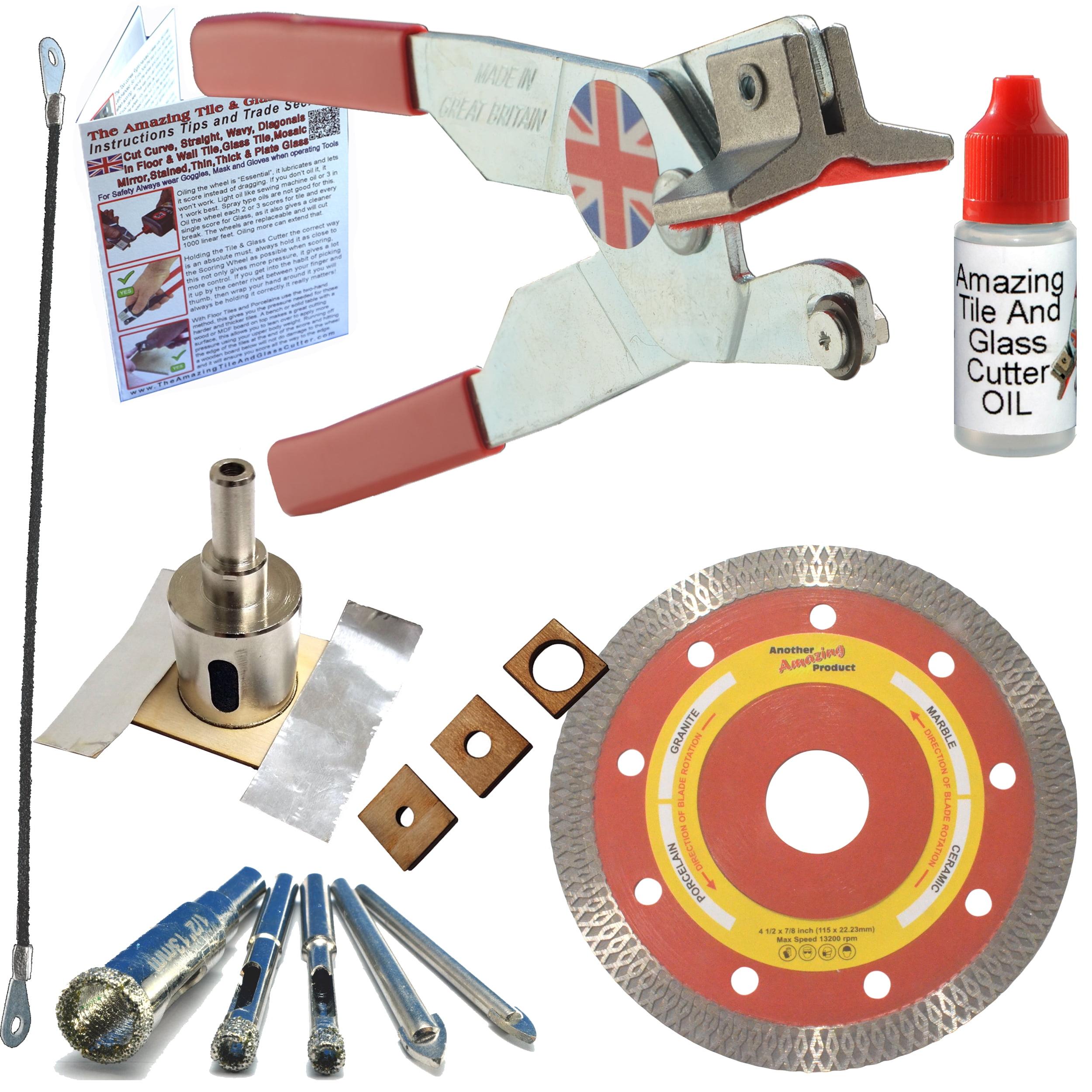 Glass and Tile Cutter Kit 3 Left Handed Tile Hand Tool Diamond Blade ...