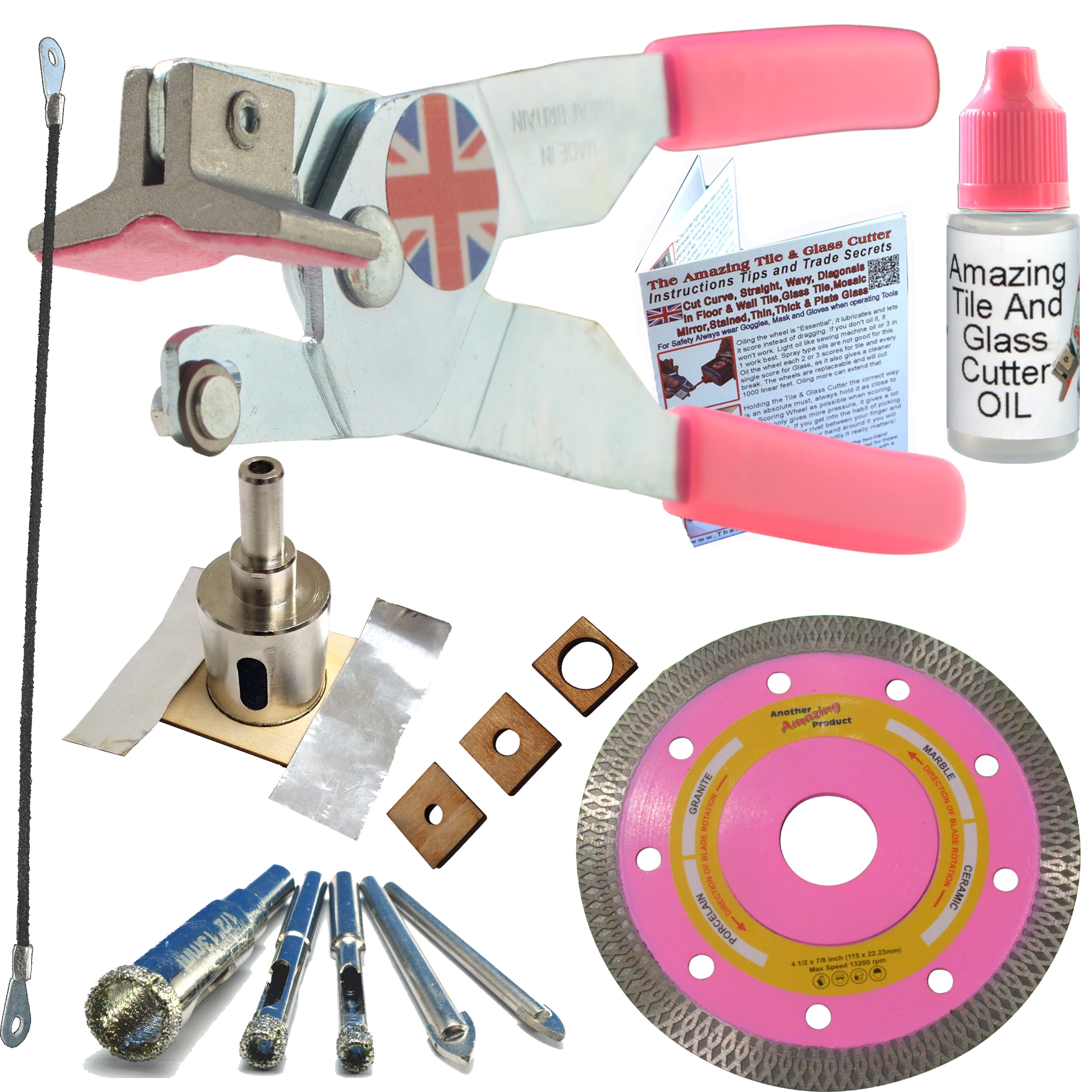 Glass and Tile Cutter Kit 3 Tiling Tool Diamond Blade for Corners and ...