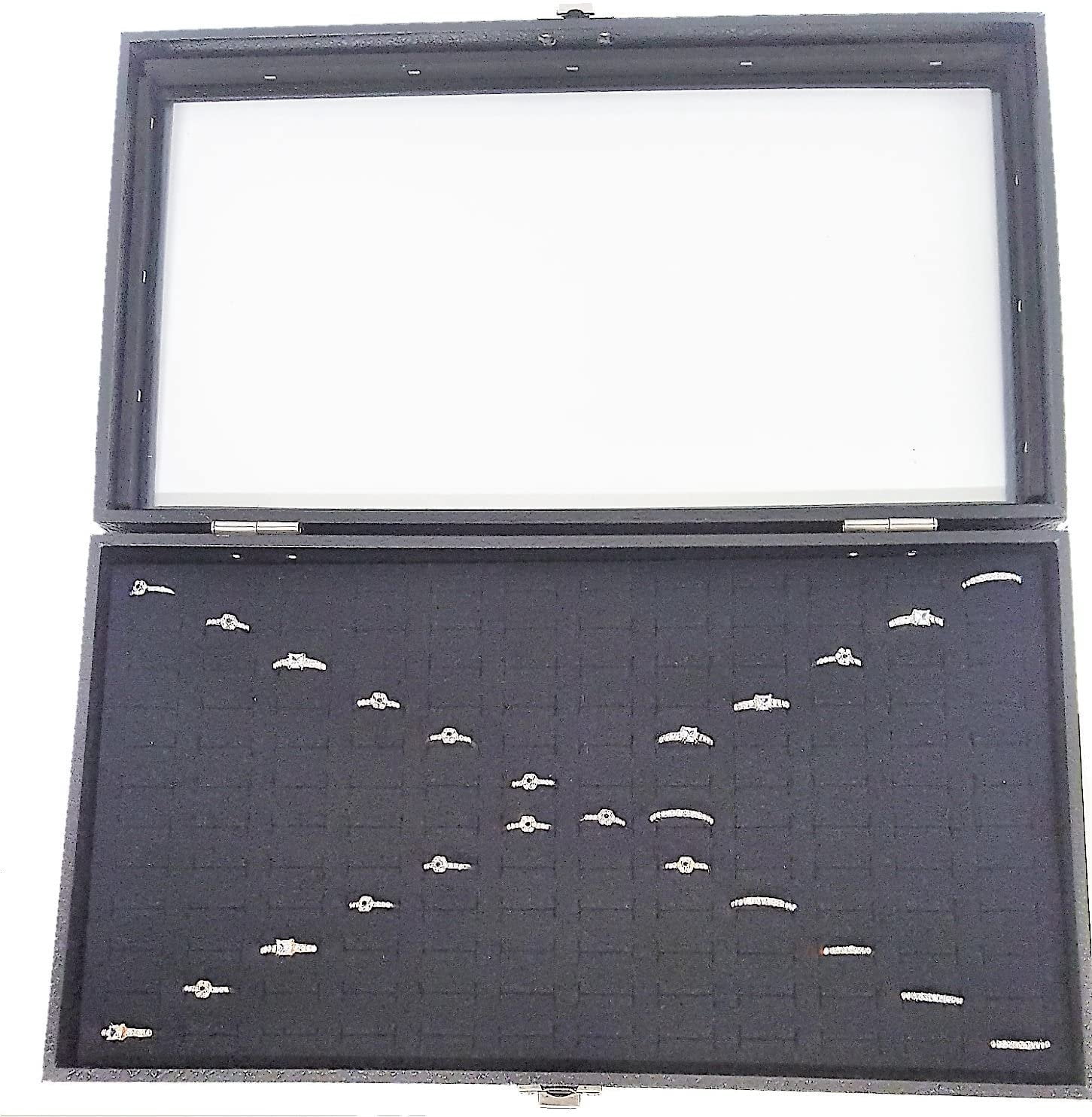 Glass Top Black Jewelry Display Case With 144 Slot Black Ring Display ...