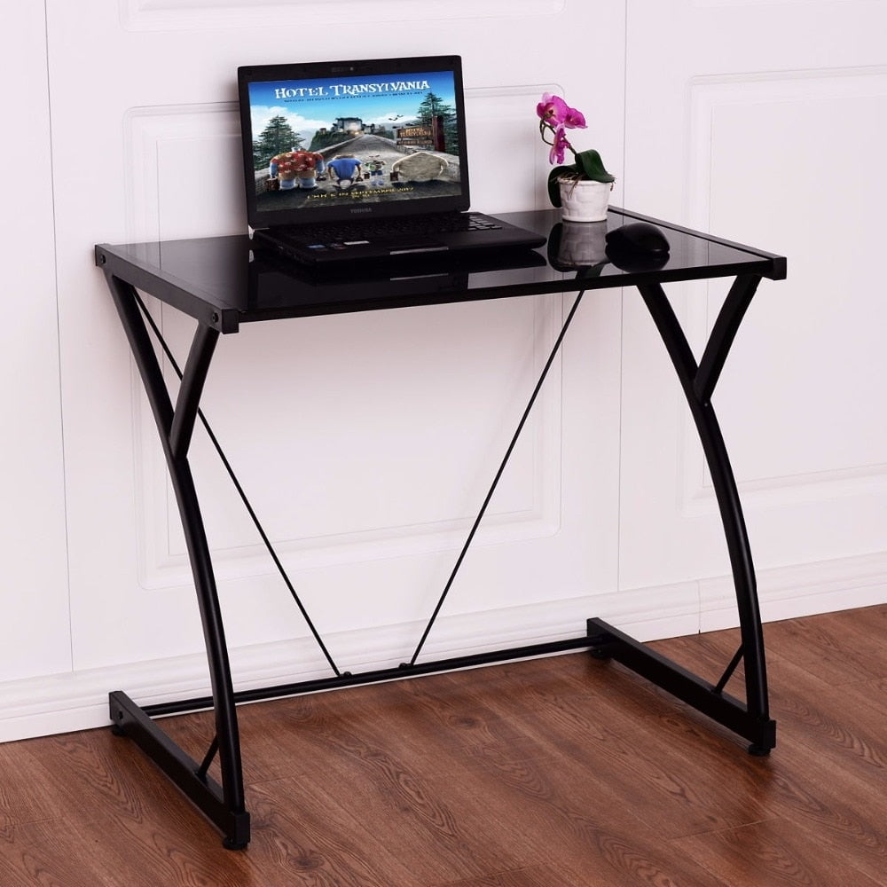Glass Top Computer Desk PC Laptop Table Writing Study Workstation Home ...