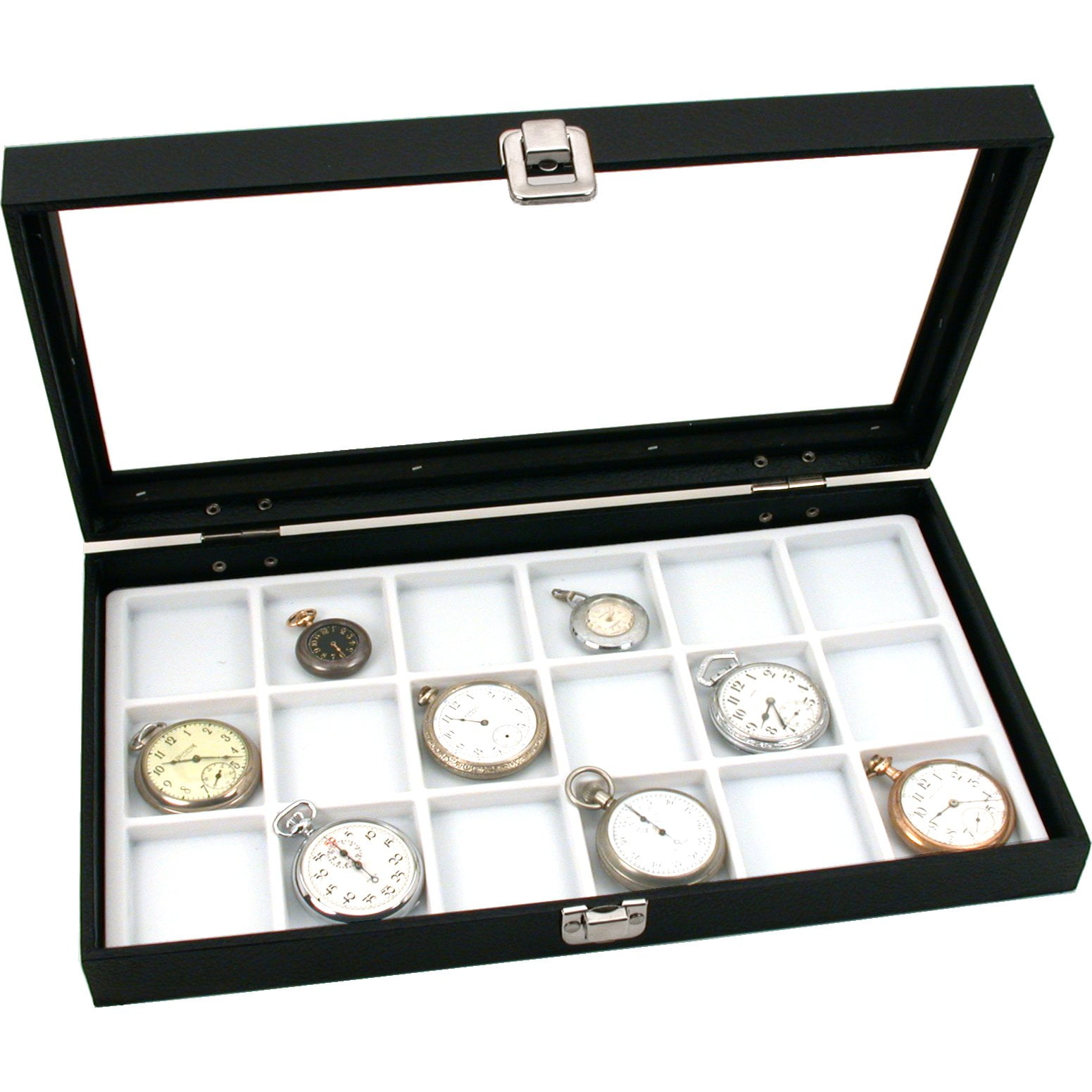 Glass Top Display Case Box 18 Slot White Tray Insert New - Walmart.com