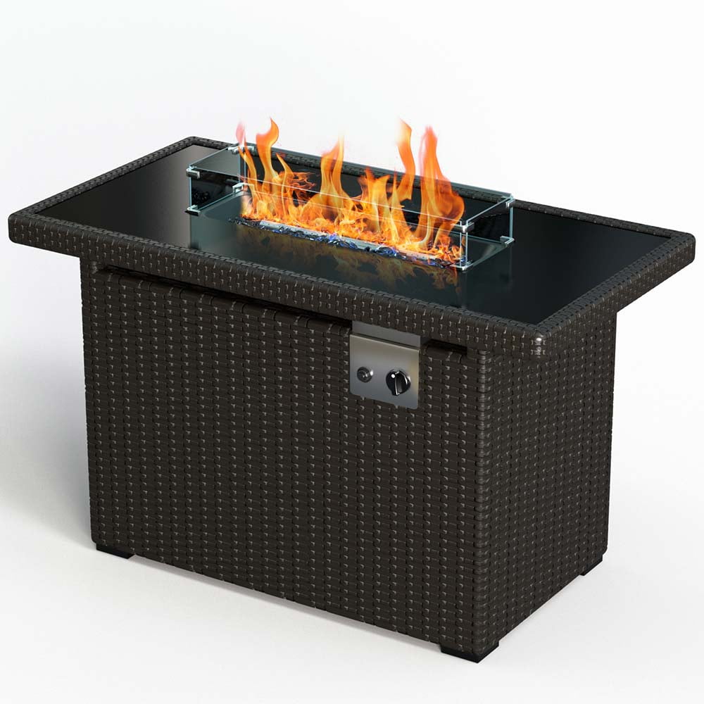 44” Propane Fire Pit Table - Black Tempered Glass, Nepal | Ubuy