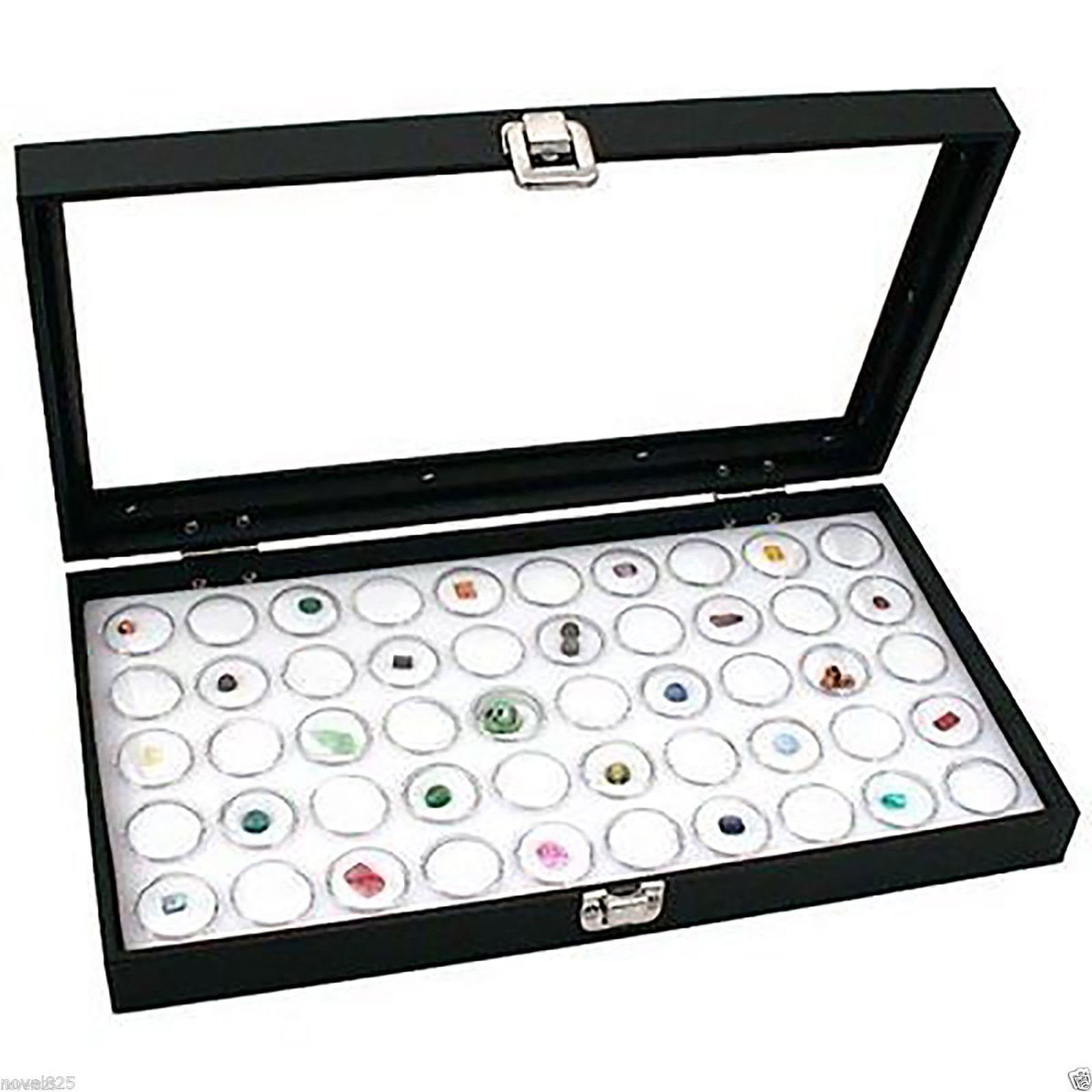Glass Top Jewelry Display Case Box White 50 Gem Jars New - Walmart.com