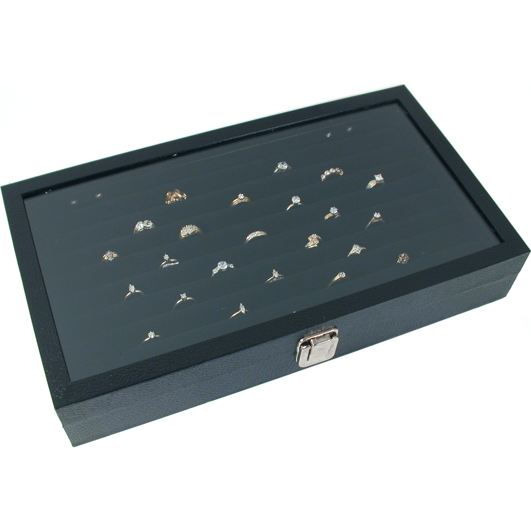 Glass Top Ring Display Case Black Box Tray Showcase XL - Walmart.com