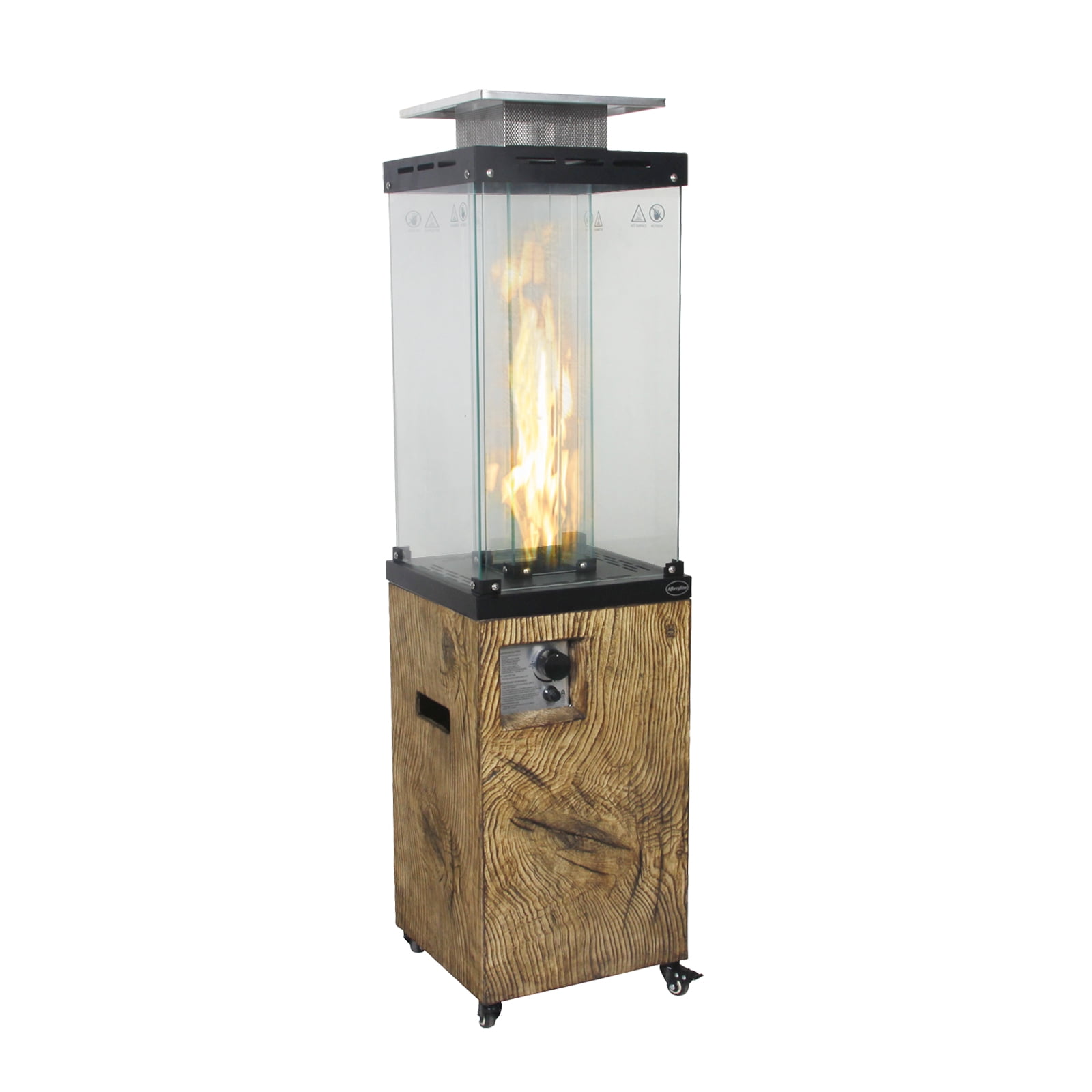 Glass Top + Terrafab Base Fire Heater Internal Gas Tank KD Column ...