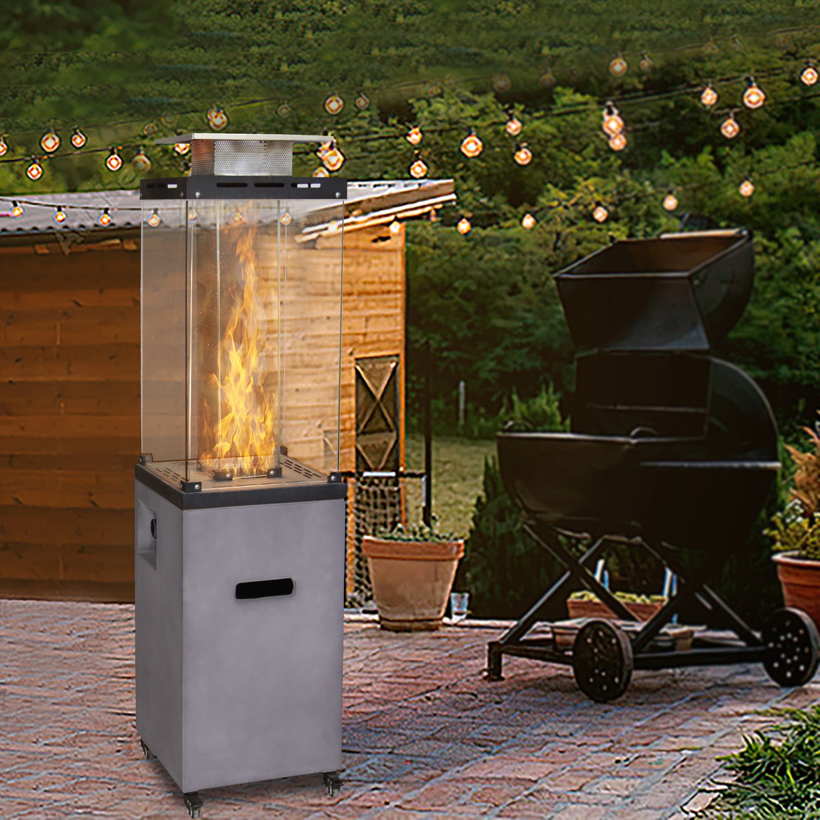 Glass Top + Terrafab Base Fire Heater Internal Gas Tank KD Column ...