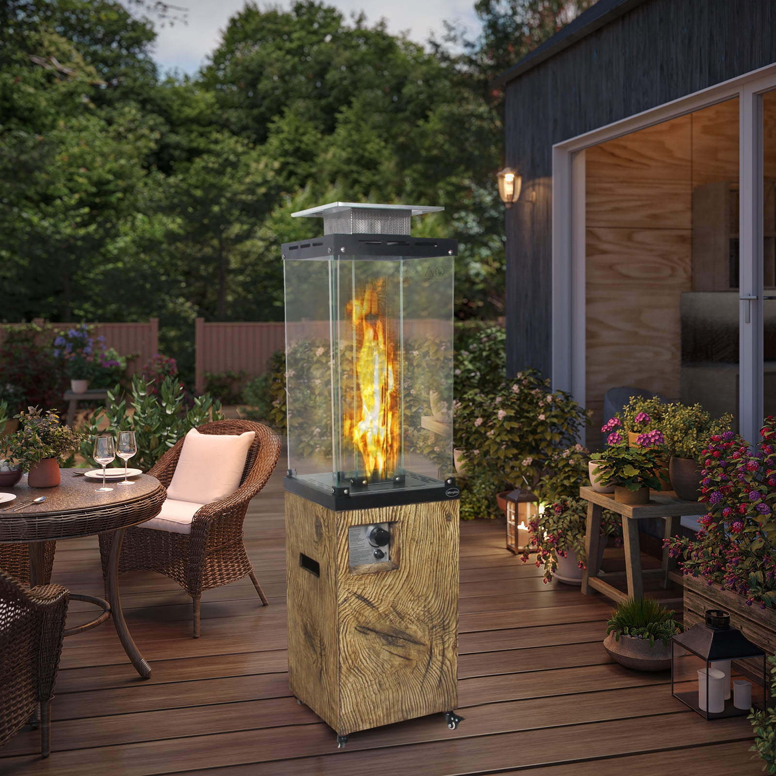 Glass Top + Terrafab Base Fire Heater Internal Gas Tank KD Column ...