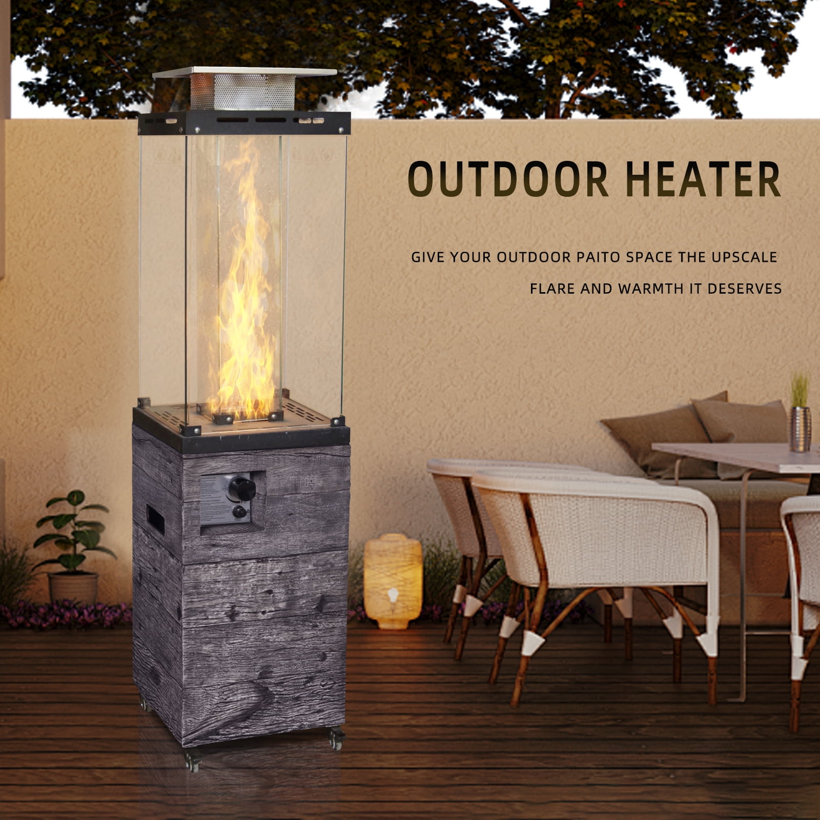 Glass Top + Terrafab Base Fire Heater Internal Gas Tank KD Column ...