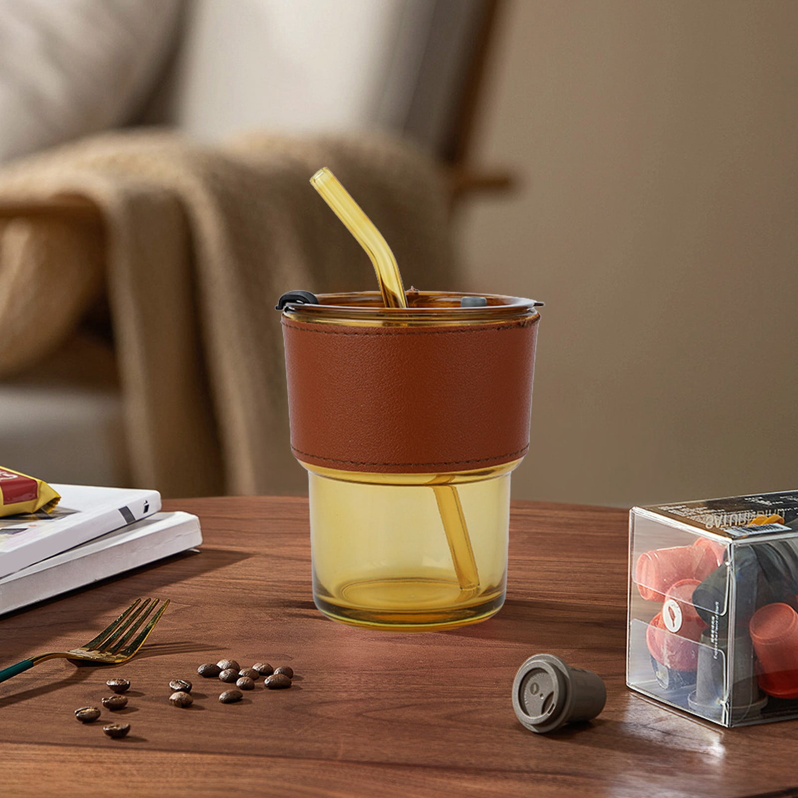 Glass Tumbler with Lid and Straw, Reusable Travel Mug for Hot and Cold ...