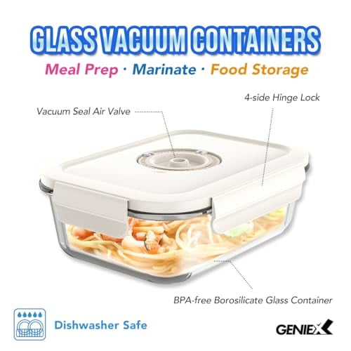 Glass Vacuum Seal Containers Set of 3, Food Saver Containers for Vacuum ...