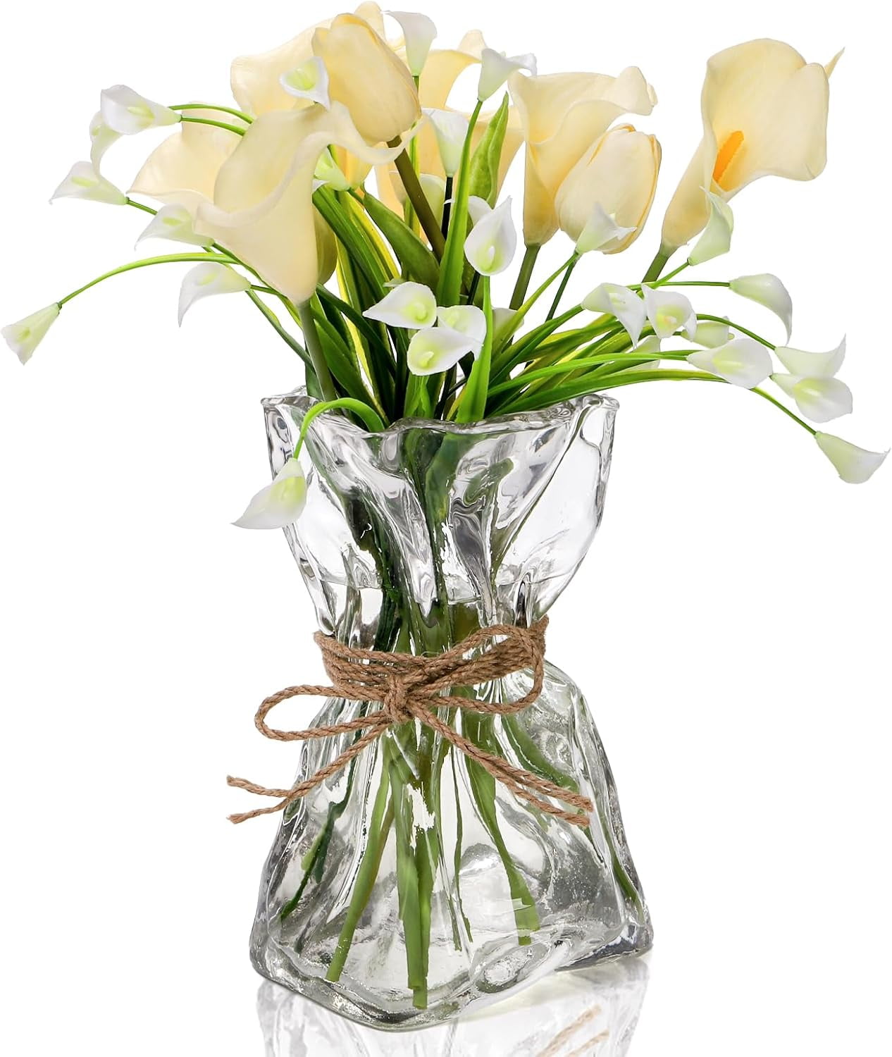 Glass Vase, 8.7 Inch Tall Irregular Shaped Flower Vase with Hemp Rope ...