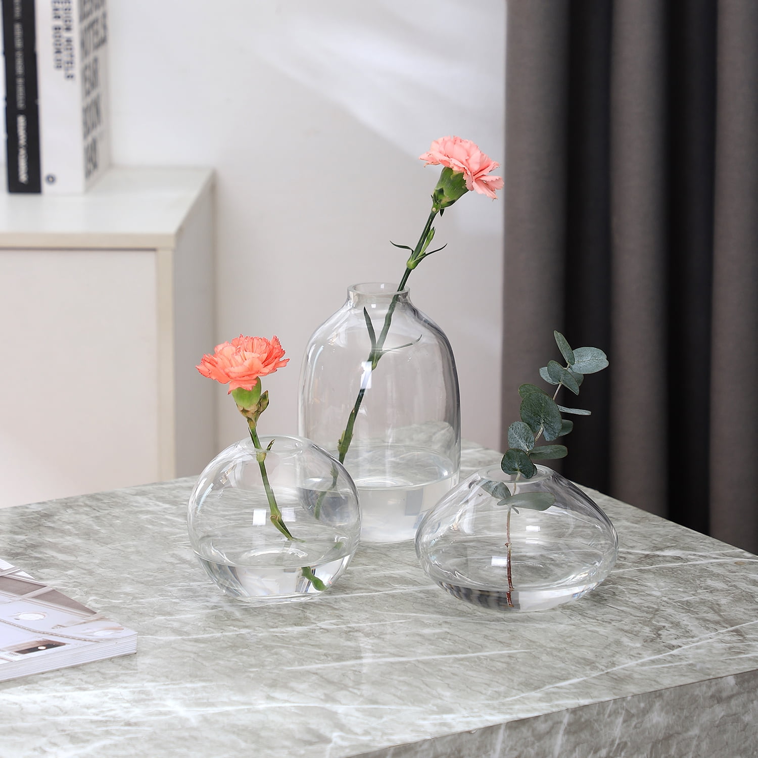 yanwe1 Clear Glass Vases, Set of 3, Modern Home Decor, Centerpieces ...
