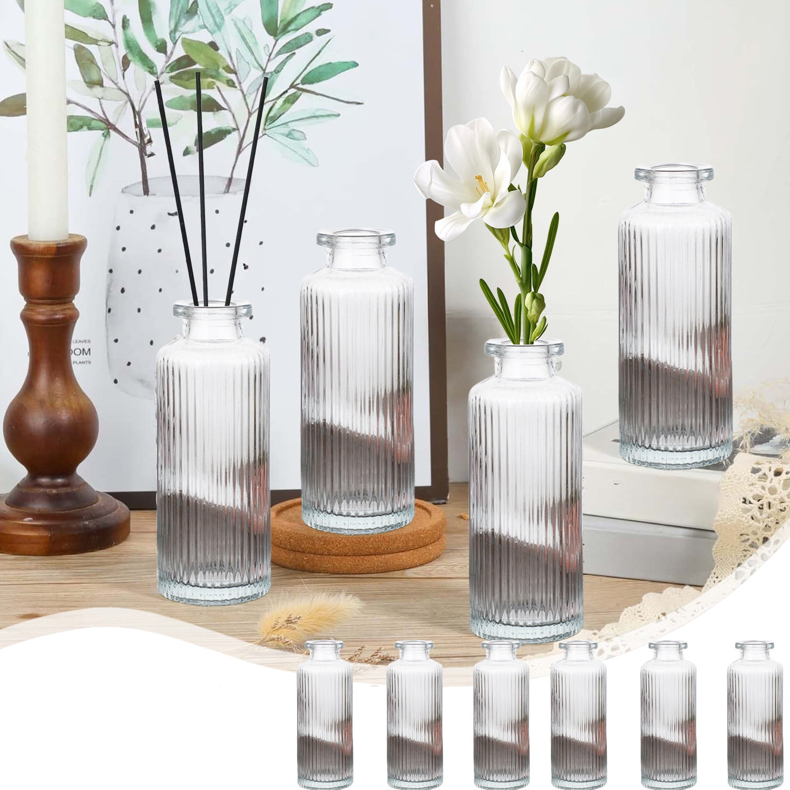 Glass Vases for Flowers, Set of 6, Small Clear Glass Vases for ...