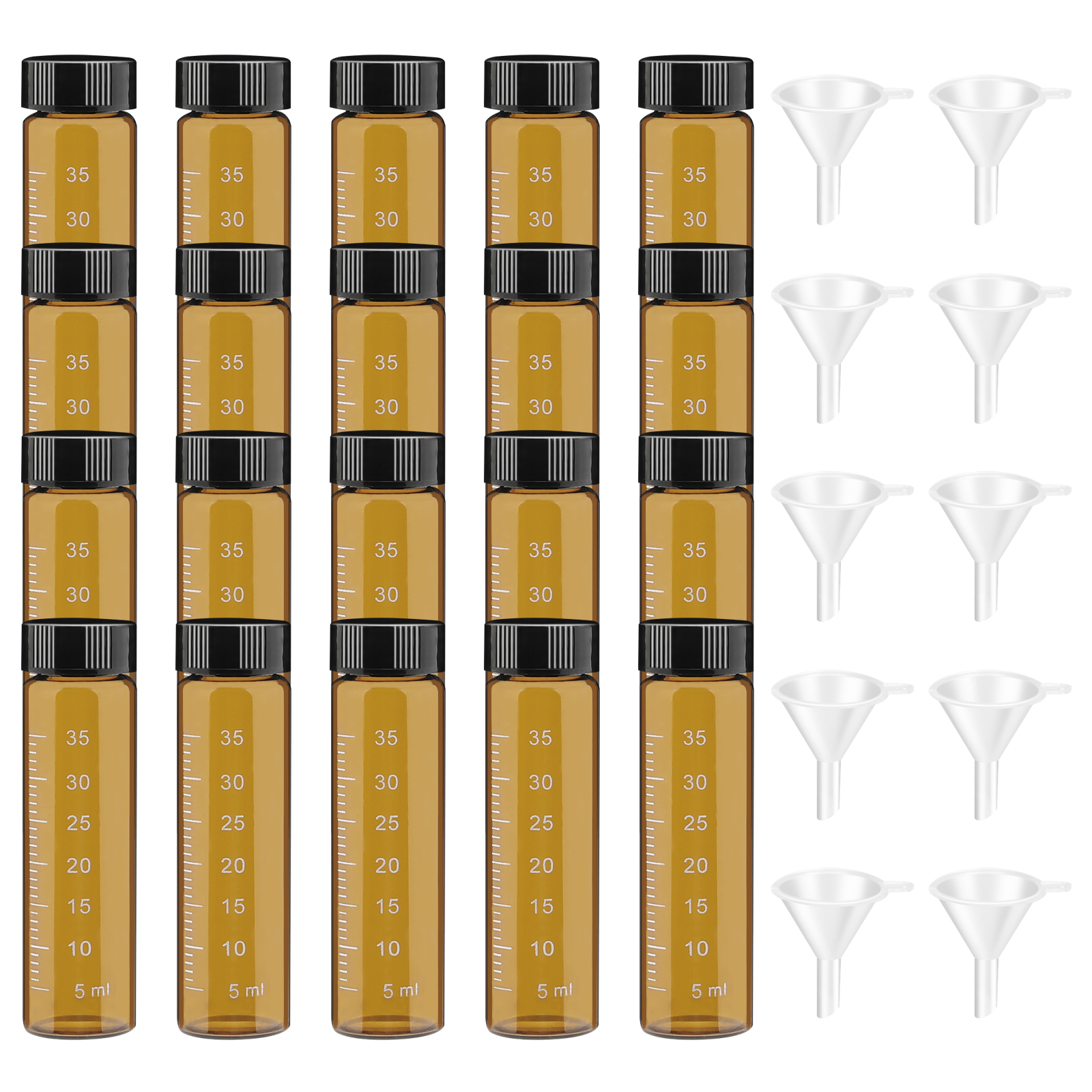 Glass Vials with Black Screw Caps, Graduation and Funnels Capacity 40ml ...