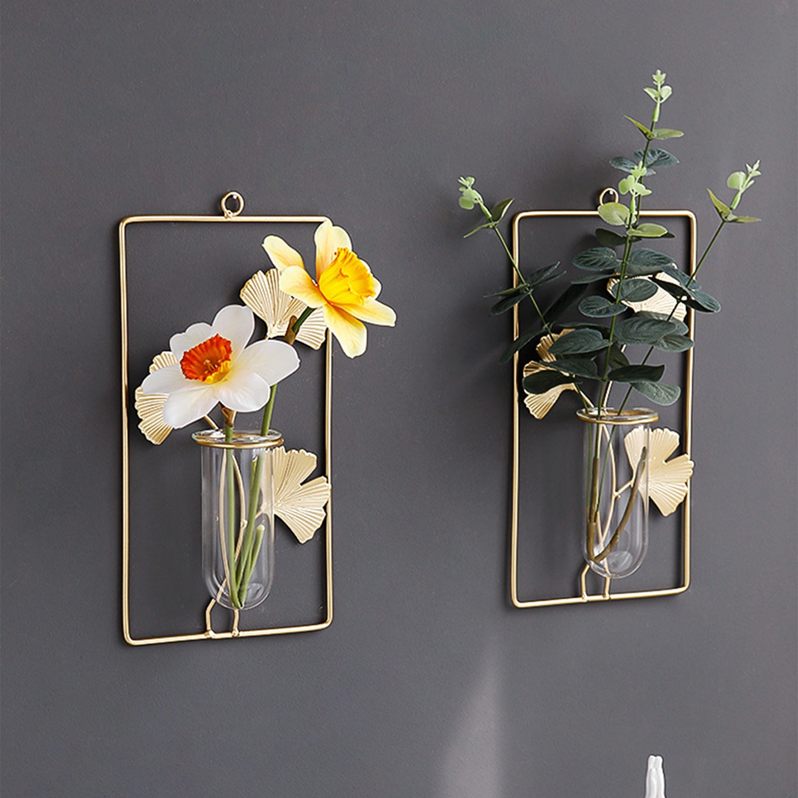Glass Wall Hanging Vase - Ginkgo Hydroponic Design with Iron Art Hook ...