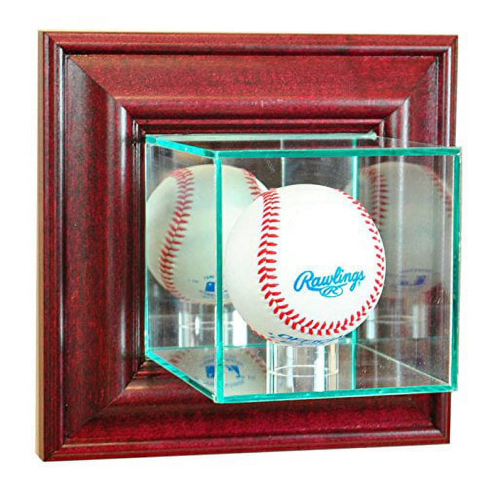 Glass Wall Mounted Baseball Display Case with Mirror Back - Cherry ...