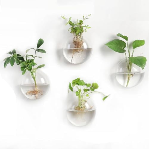 Glass Wall Planters Oblate Hanging Propagation Station 4 Pack of Glass ...