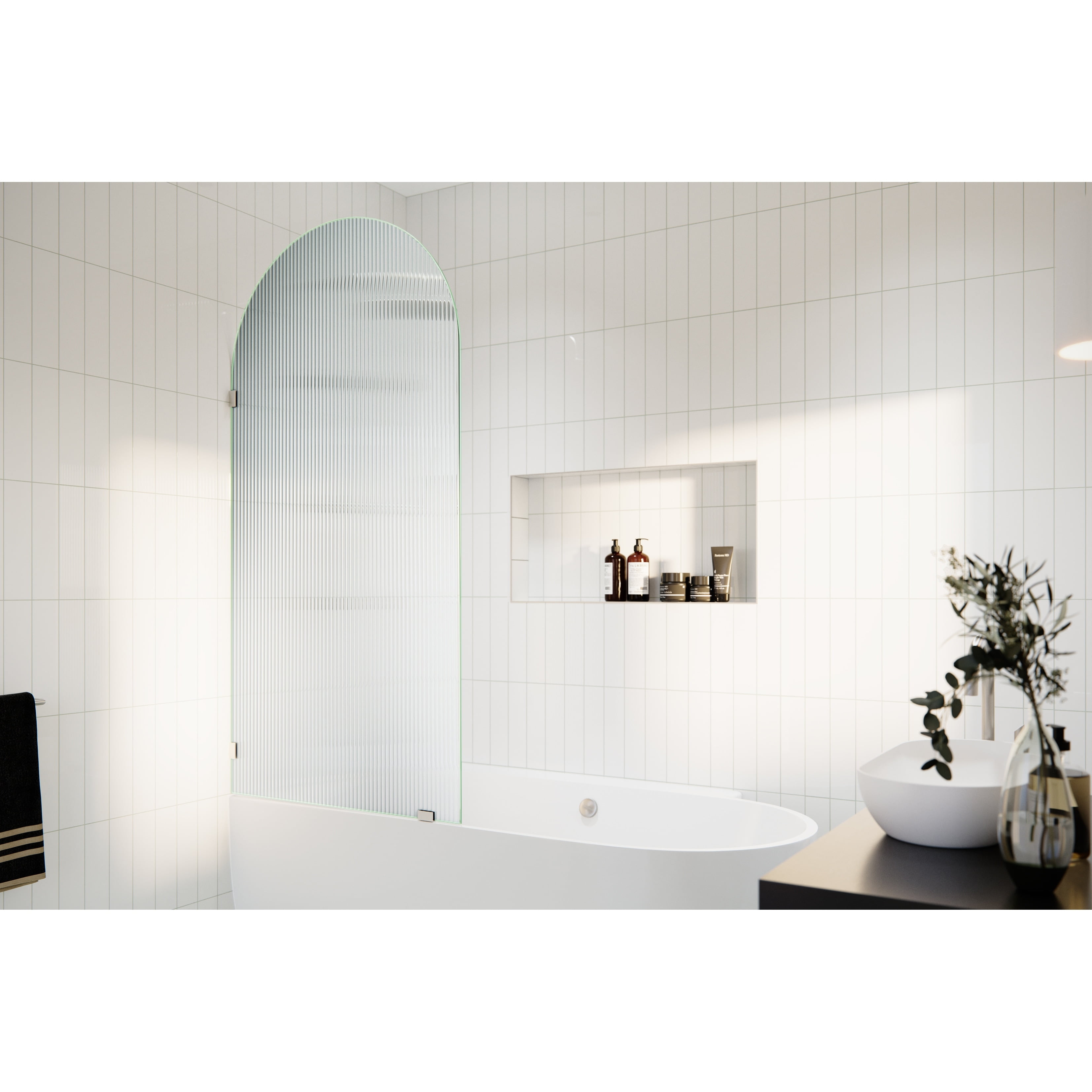 Glass Warehouse Venus 34 in. x 66.75 in. Single Fixed Frameless Arched ...