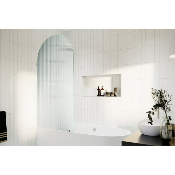 Glass Warehouse Venus 34 in. x 66.75 in. Single Fixed Frameless Arched ...