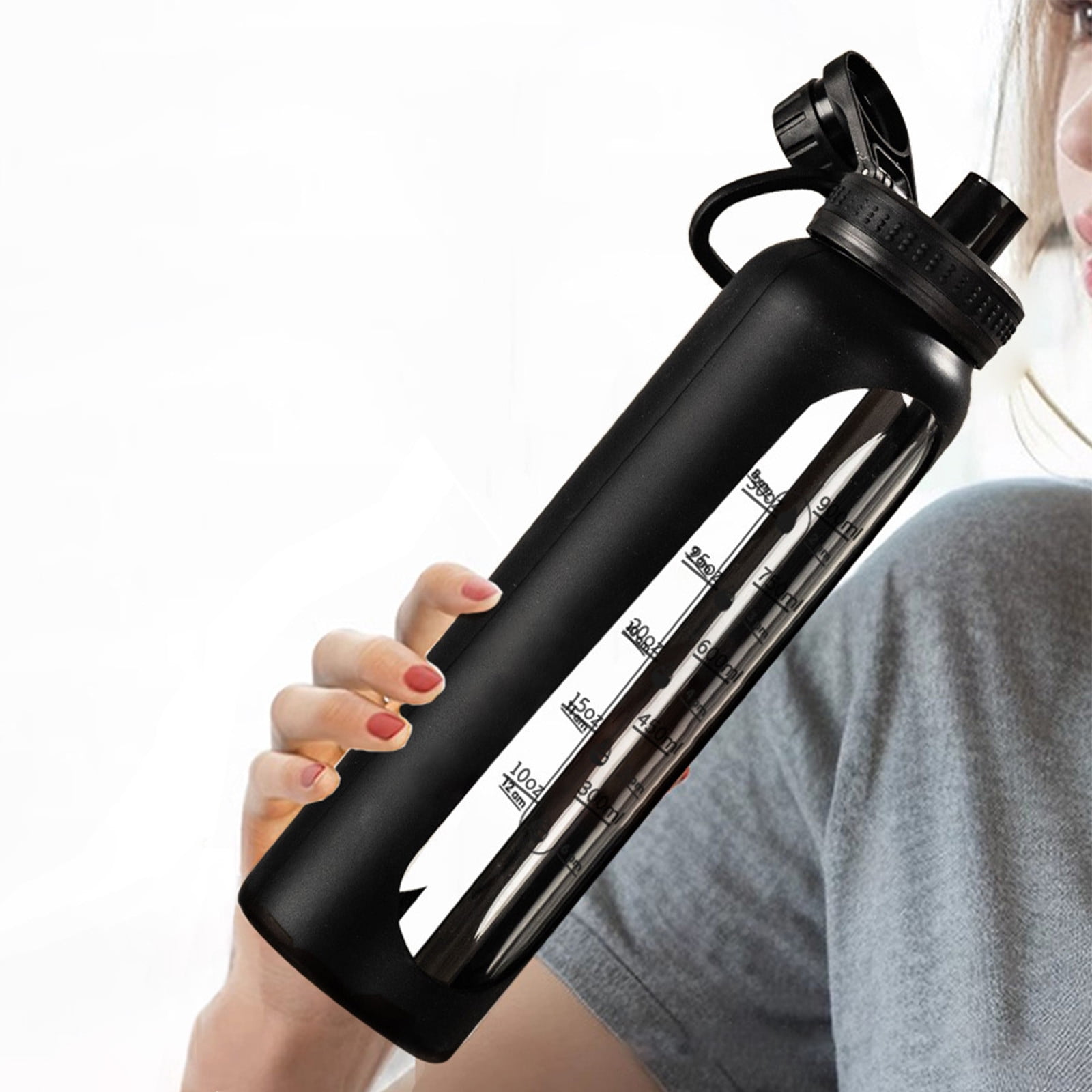 Glass Water Bottle,Sports Cup,Drinkware Accessory,Transparent Scale ...