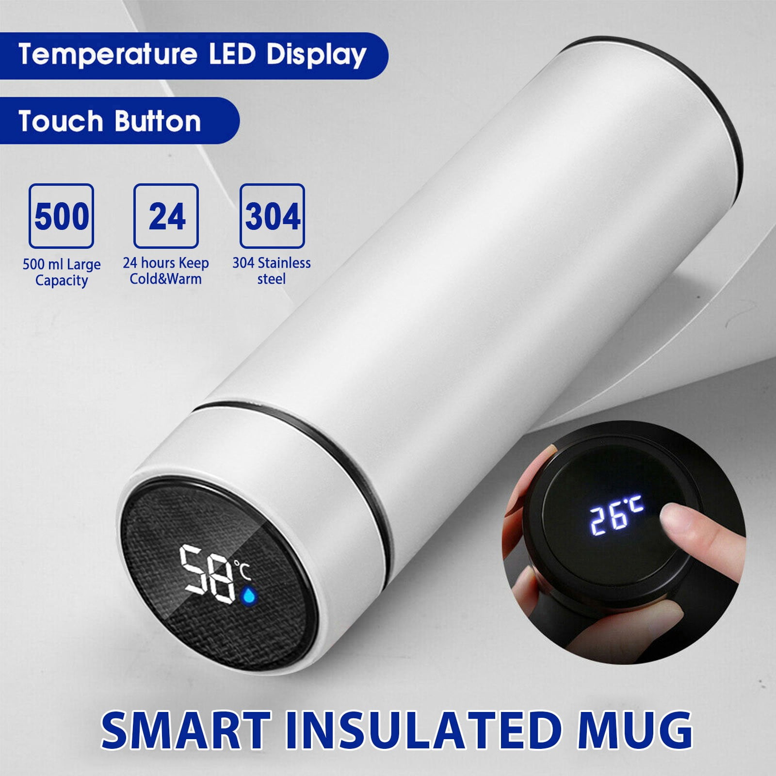Glass Water Bottle,Stainless Steel Vacuum Flask Smart Kettle LCD Screen ...
