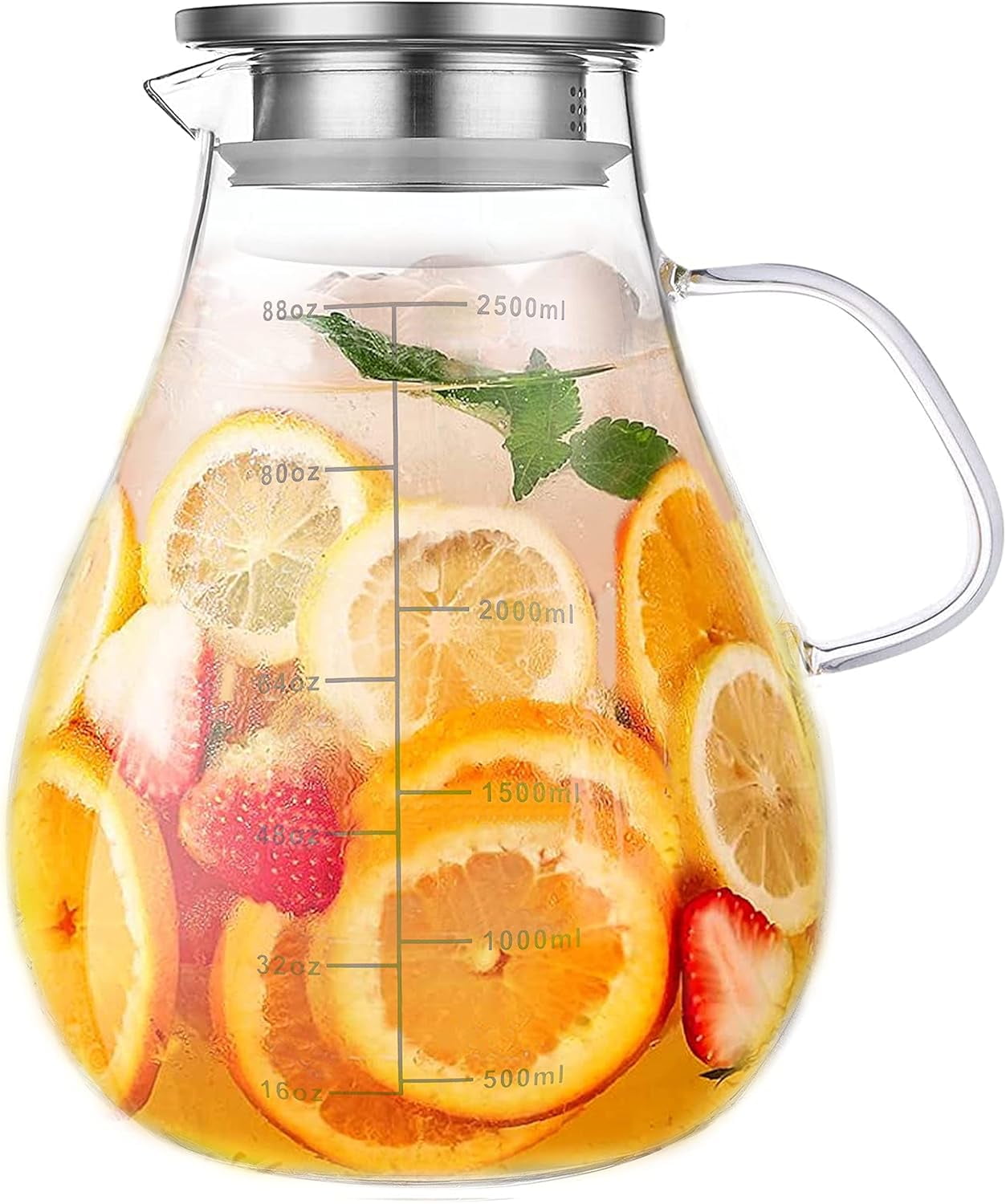 Glass Water Bottle with Lid, 88 oz - 2500 ml with Accurate Markings ...