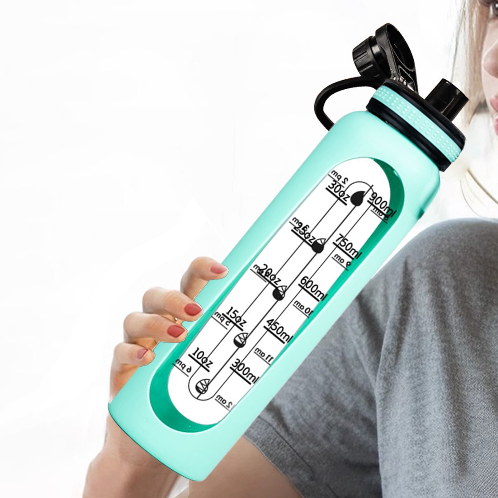 Glass Water Bottles 32oz with Silicone Sleeve Drinking Hydration ...