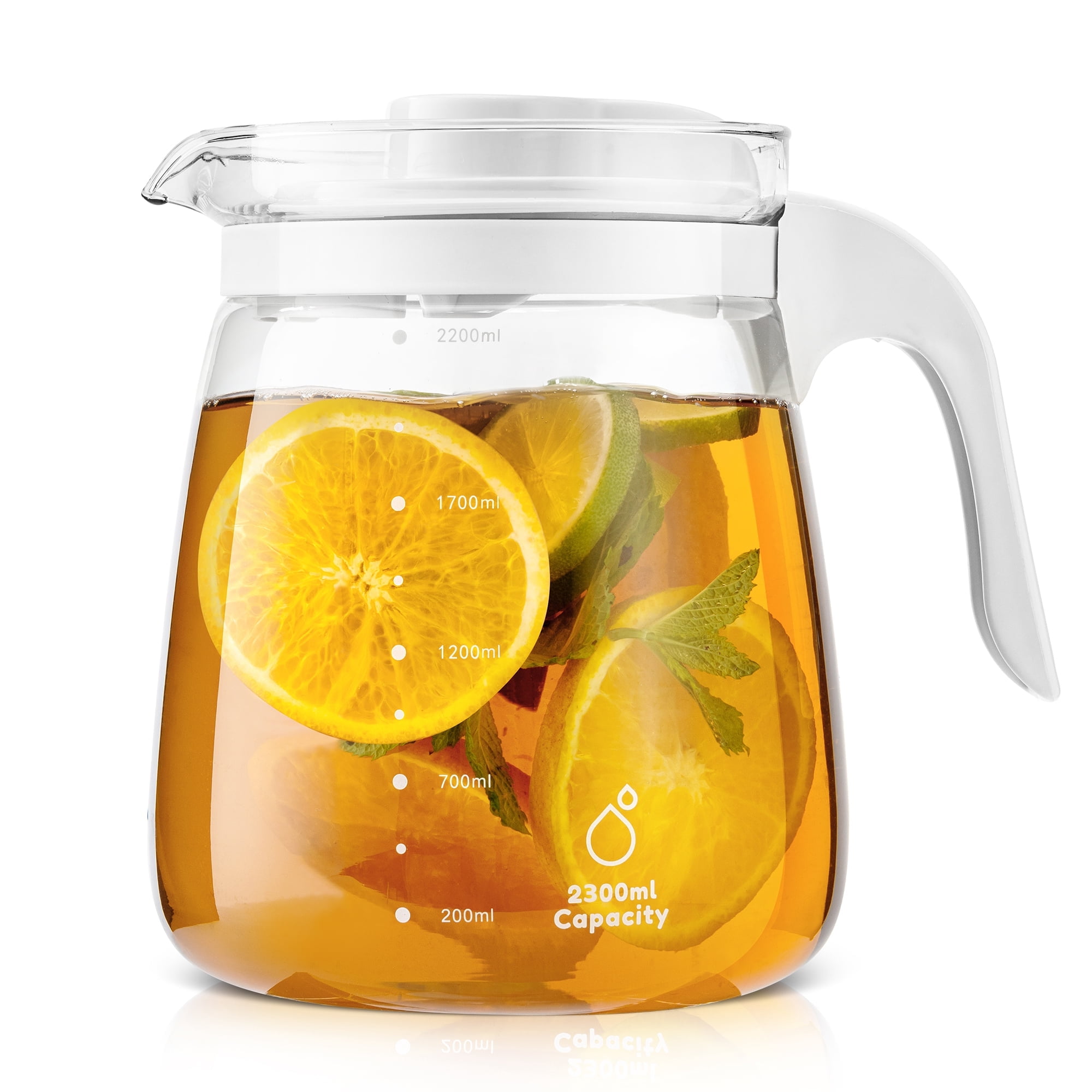 75oz Glass Water Pitcher with Lid and Handle, Clear Carafe and Juice ...