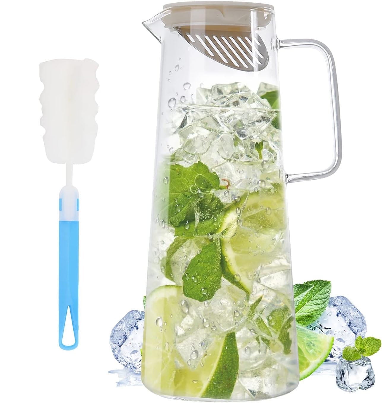 Tehan 60.8 oz Glass Pitcher, Heat Resistant Beverage Carafe for Tea ...