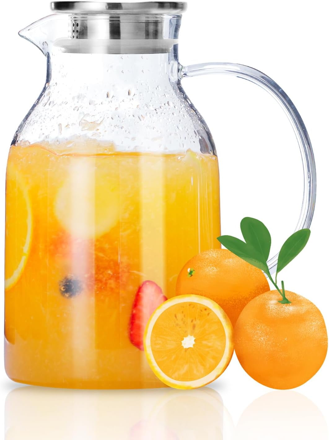 Glass Water Pitcher with Lid and Spout, 68 Ounces Heat Resistant ...