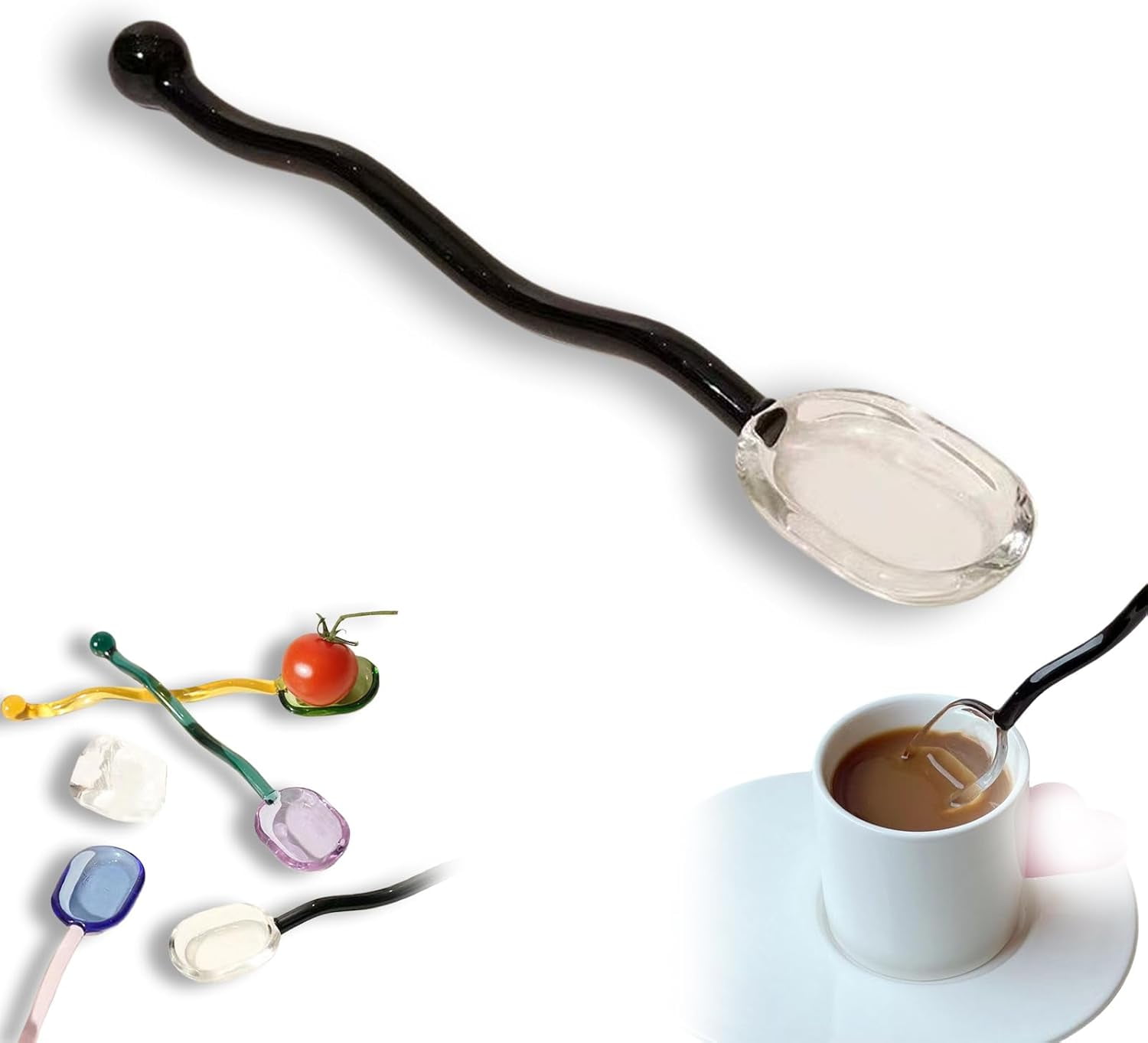 Glass Wavy Spoon,Creative Colorful Glass Dessert Spoon,Transparent ...