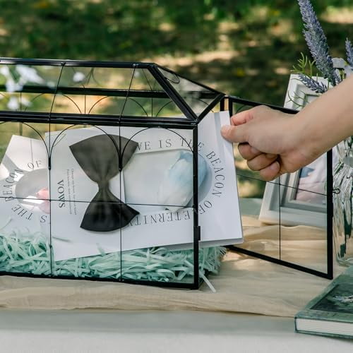 Glass Wedding Card Box with Lock and Slot, 12.6" x 6.1" x 9" Large ...