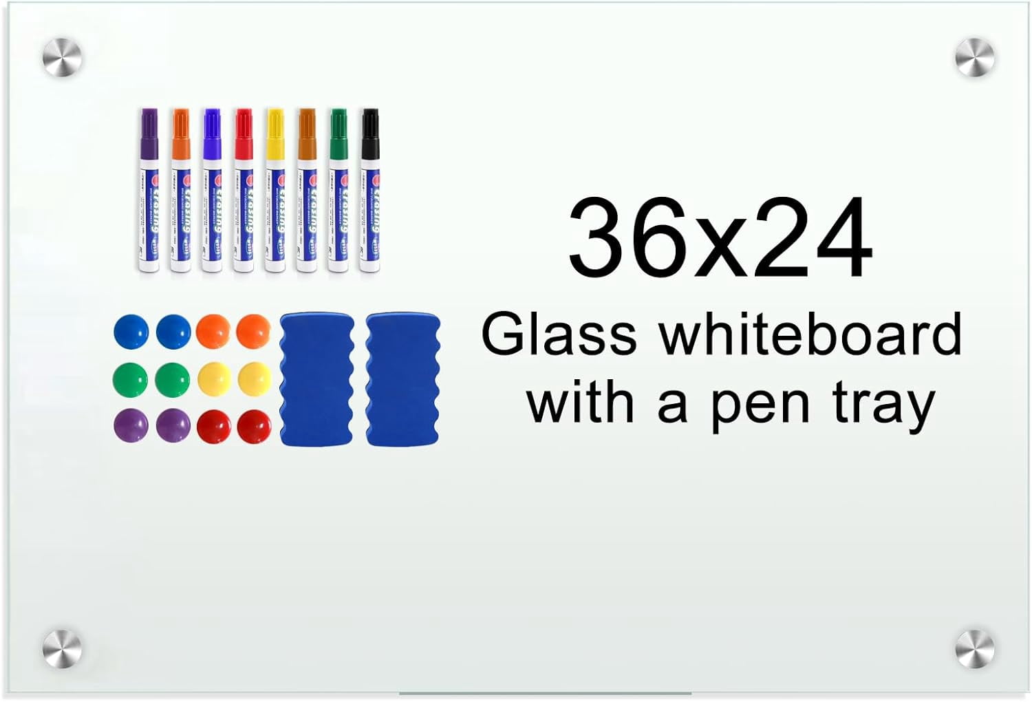 Glass Whiteboard 36"x24" Magnetic Dry Erase White Board for Wall ...