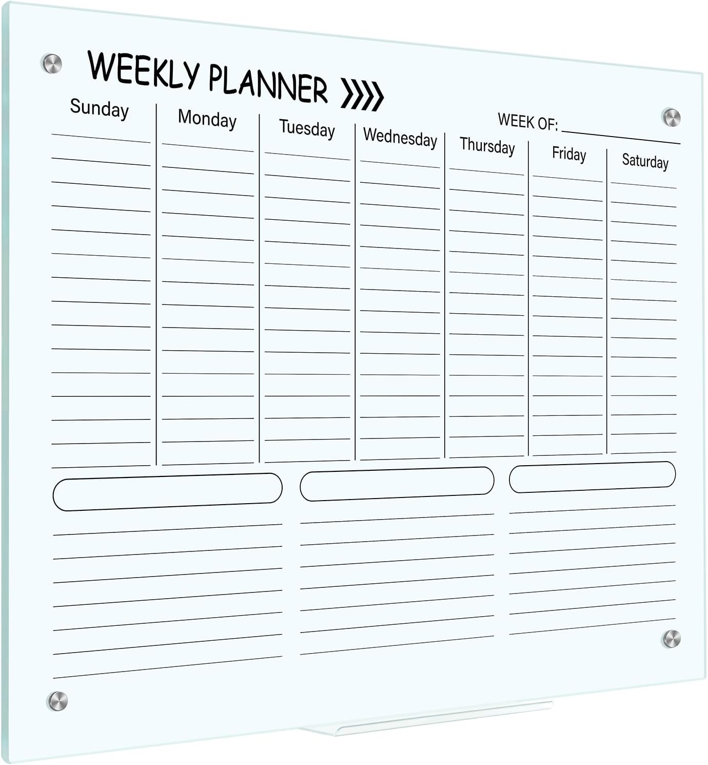 Glass Whiteboard Calendar 24" x 18" Weekly Dry Erase White Board ...