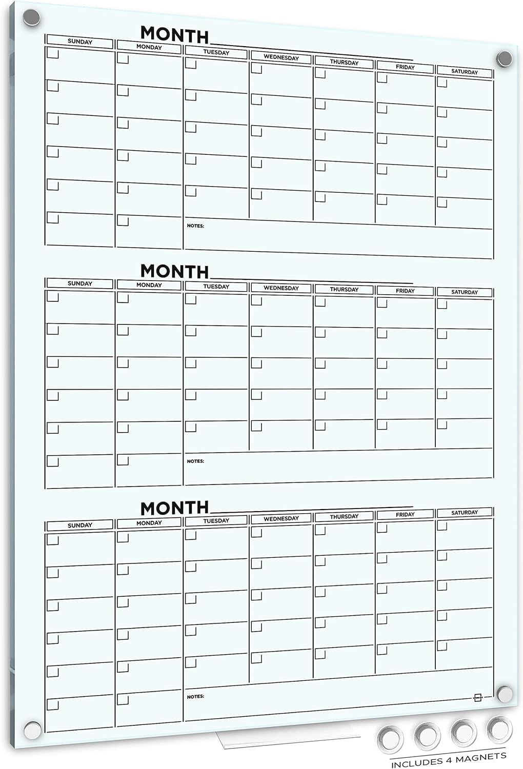 Glass Whiteboard Calendar 34x46” Quarterly Planner White Board Calendar ...