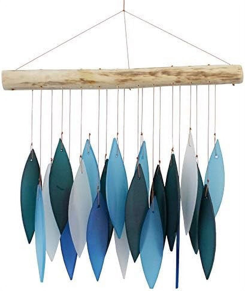 Glass Wind Chime - Leaf Design - Blues, White & Green - Recycled Glass ...