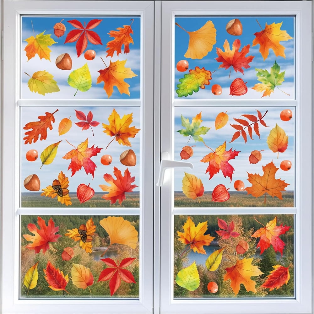 Glass Window Clings,Mini Cute Static Film Stickers,Autumn Maple Leaves ...
