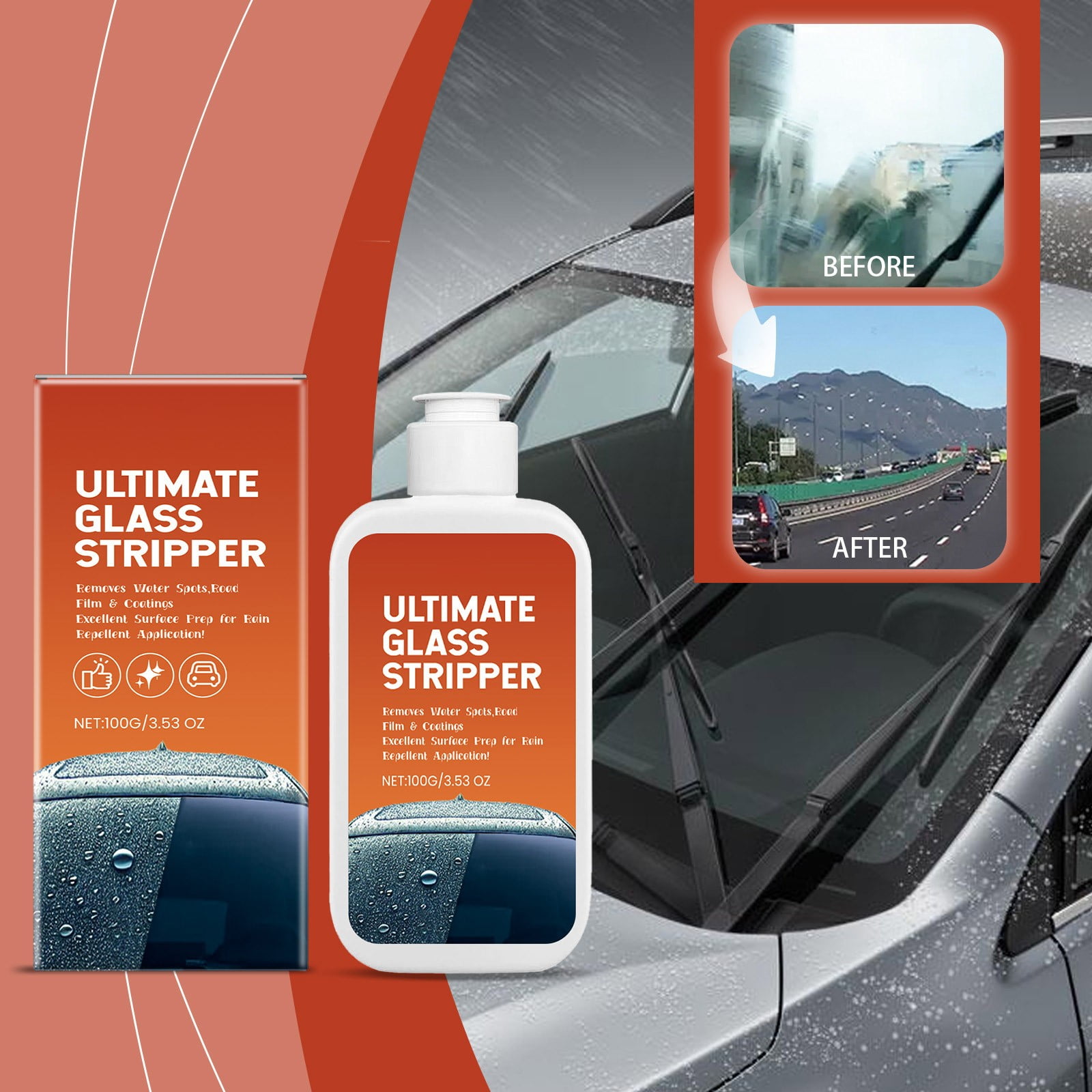 Glass Windshield Cleaner - Streak- Window Cleaner for Clear Vision ...