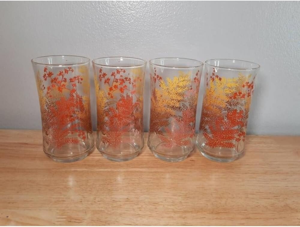 Glass Wine Cup, Vintage Orange Floral Beverage Glass Tumblers, Set of 4, Stemless Glass ...
