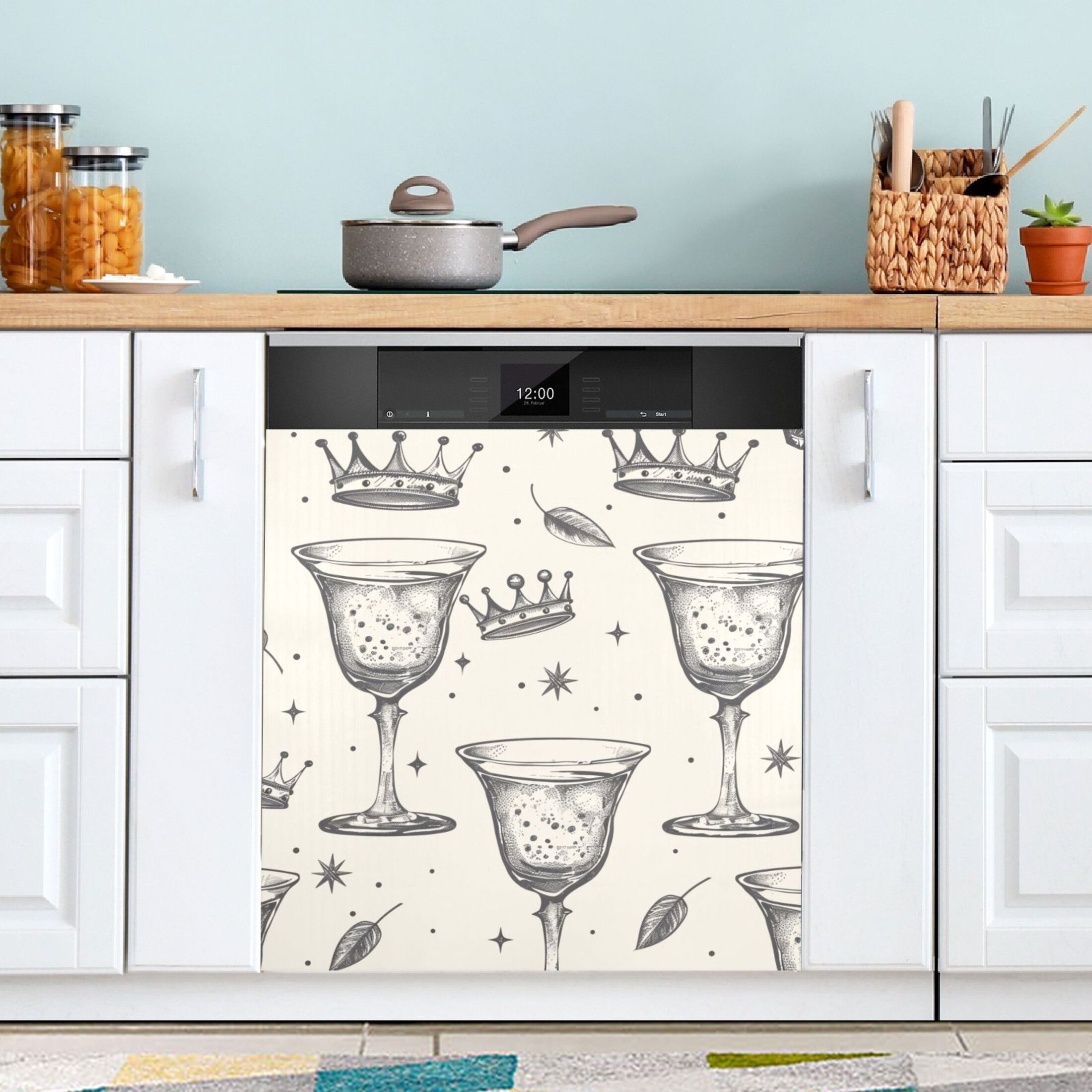 Glass and Crown Magnetic Dishwasher Covers Refrigerator Magnet Kitchen ...