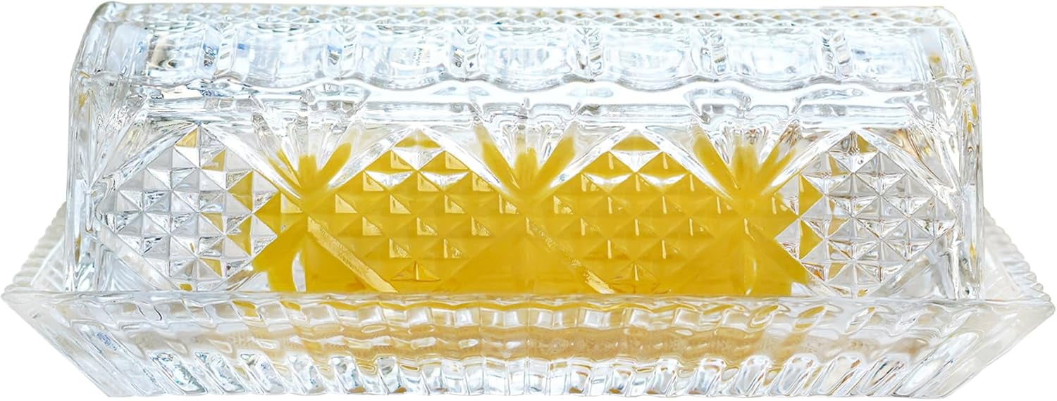 Glass butter dish with lid, suitable for countertop, clear crystal ...