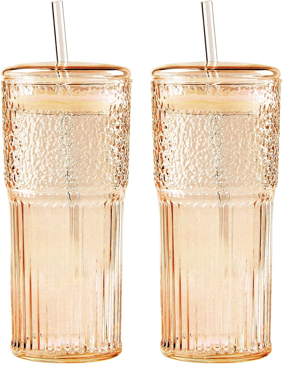 Glass cup with lid and straw, 20 ounce glass drinking can, transparent ...