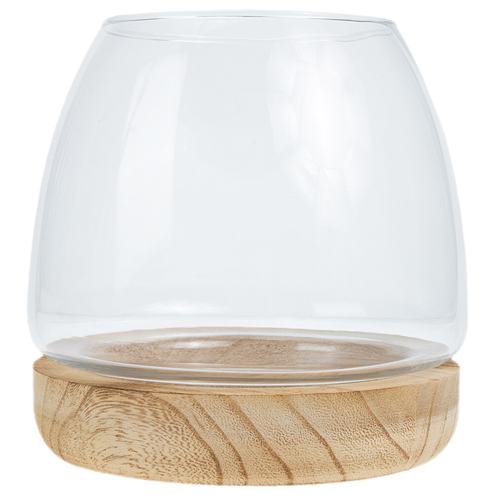 Glass fish bowl 1 Set of Glass Hydroponic Plant Terrarium Wooden Base ...