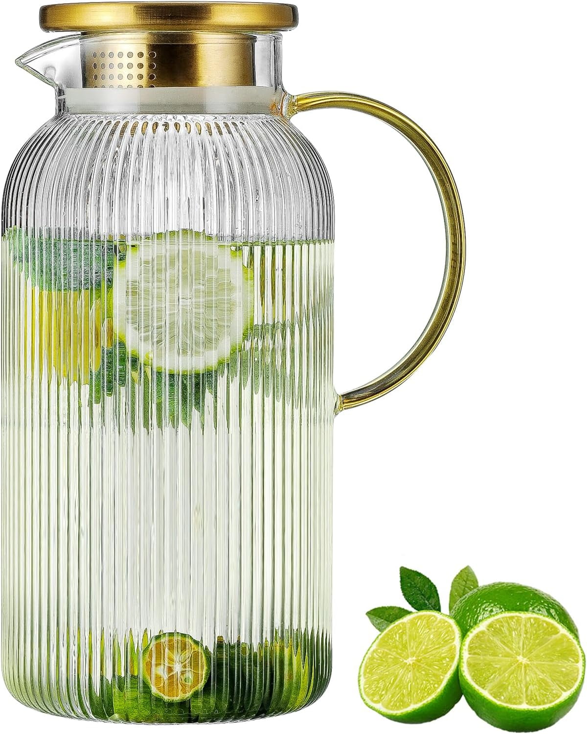 Glass jug with lid, 68 oz/2 liter classic vertical striped water pipe ...