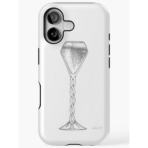 Glass of Bubbly Pencil Sketch Art Phone Case for iPhone 17 16 15 14 13 ...